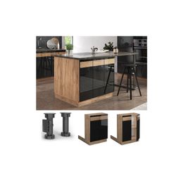 VICCO Regalinselunterschrank Küchenschrank Küchenmöbel Fame-Line Eiche Schwarz 60 cm modern Hochglanz