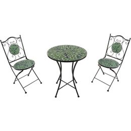 AXI Amélie Bistroset 3-teilig mit Mosaik Design in Blätter Grün Bistrotisch mit 2 Stühlen Bistro Gartenmöbel Set für Garten / Balkon / Terrasse Balkonset