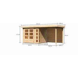 Karibu Woodfeeling Gartenhaus Kerko mit Anbaudach aus Holz in Naturbelassen Gartenhütte Wandstärke: 19 mm Inklusive: Schleppdach Geräteschuppen