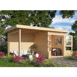 Holz Gartenhaus Set Kandern 1 mit Anbaudach naturbelassen 2 x 2 m (b x t) mit 2,35 m Anbaudach - Karibu