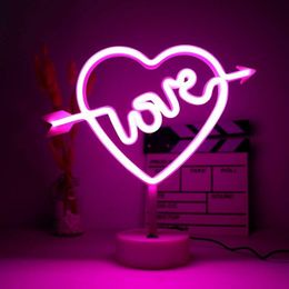 Led Cupid's Bow Leuchtreklame mit Herz Leuchtreklame Weihnachten Geburtstag Home Decor – Pink - Minkurow