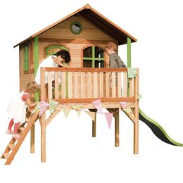 AXI Spielhaus Sophie mit hellgrüner Rutsche Stelzenhaus in Braun & Grün aus FSC Holz für Kinder Spielturm mit Wellenrutsche für den Garten - Gelb