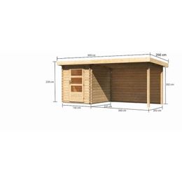 Karibu Woodfeeling Gartenhaus Bastrup mit Anbaudach und Rückwand aus Holz in Naturbelassen Gartenhütte Wandstärke: 28 mm Inklusive: Schleppdach