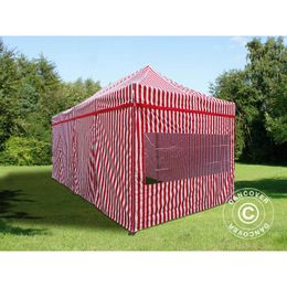 Dancover Faltzelt Faltpavillon Wasserdicht FleXtents pro 3x6m Gestreift, mit 6 Seitenwänden - Weiß / Rot