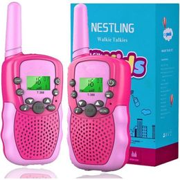 Kinsi - Kinder-Walkie-Talkie, 8 Kanäle, Spielzeuggeschenke für 3–12 Jahre, Camping, Outdoor-Abenteuer (1 Paar, Pink)