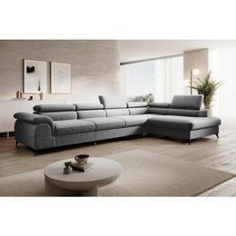 Ecksofa Schlafsofa Sofa bastien max in Stoff Whisper Grau Ottomane Rechts