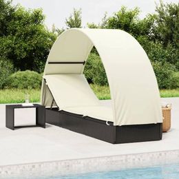 Sonnenliege,Liegestuhl,Gartenliege mit Runddach Schwarz 211x57x140 cm Poly Rattan VEIN665935 MAISONCHIC