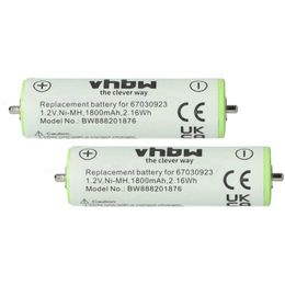 vhbw - 2x Akku kompatibel mit Braun 5411, 5412, 5413, 5414, 5415, 5416, 5614, 5684, 5685 Rasierer Haarschneider (1800mAh, 1,2V, NiMH)