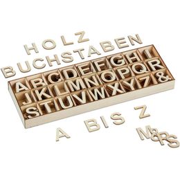 Holzbuchstaben Set, 324 tlg., Großbuchstaben a-z, &-Zeichen, 3 cm, kleine Buchstaben zum Basteln, Deko, natur - Relaxdays