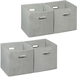Relaxdays - 4 x Aufbewahrungsbox, Regalkorb ohne Deckel, Faltkiste mit Griff, Regalbox faltbar, Stoffbox quadratisch, 30 cm, grau