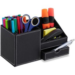 Schreibtisch Organizer, Büroorganizer, 3 Fächer & Schublade, hbt: 12x22,5x11 cm, Stiftehalter, schwarz/weiß - Relaxdays