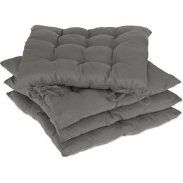 Relaxdays - Stuhlkissen 4er Set, 38x38 cm, Sitzkissen mit Bändern, indoor & outdoor, Polyesterbezug, Stuhlpolster, grau