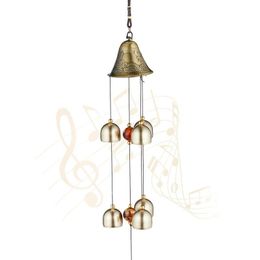 Windspiel mit Glocken, Metall Glockenspiel, 56 cm lang, draußen & drinnen, Klangspiel hängend, Feng Shui, gold - Relaxdays