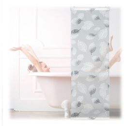 Duschrollo, 60 x 240 cm, Blatt Muster, Seilzug, flexible Montage, Duschvorhang für Badewanne, schwarz-weiß - Relaxdays