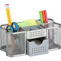 Relaxdays - Schreibtisch Organizer, Büro Organizer mit Stiftehalter & Schublade, Metall, hbt: 10 x 23,5 x 11,5 cm, silber
