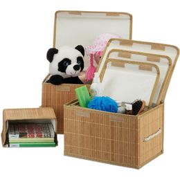Aufbewahrungskorb 5er Set, mit Deckel, aus Bambus, für Badezimmer, Spielzeug, Deko, Aufbewahrungsbox, natur - Relaxdays
