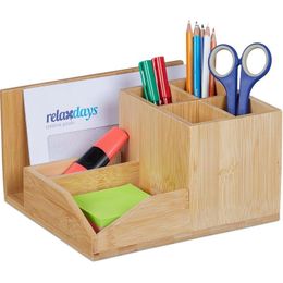 Relaxdays - Schreibtisch Organizer, Bambus 7 Fächer, für Stifte, Dokumente, HxBxT: 11 x 21 x 19 cm, Stiftehalter, natur