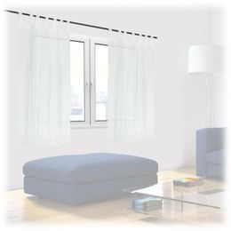 Relaxdays 2 x Gardine, HxB: 145x140 cm, halbtransparente Vorhänge, Vorhangschals Wohn- & Schlafzimmer, Schlaufengardinen, weiß