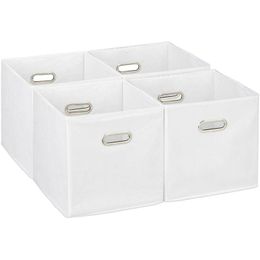 Aufbewahrungsbox 4er Set, faltbare Regalboxen, HxBxT: 30x30x30 cm, mit Griffen, Faltboxen für Regale, weiß - Relaxdays