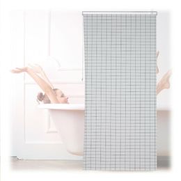 Duschrollo, semitransparenter pvc Badvorhang, Badewanne u. Dusche, 120 x 240 cm, wasserabweisend, weiß/schwarz - Relaxdays
