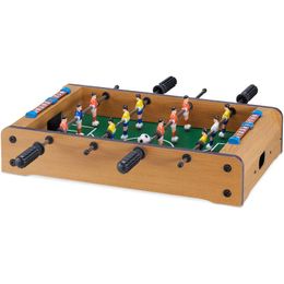 Tischkicker, Kinder, Erwachsene, Holz-Optik, robust, Tischfußball, h x b x t: 11 x 51 x 50 cm, grün-braun - Relaxdays