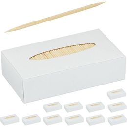 Zahnstocher 12000er Set, Holz, 6,5 cm, Holzspieße für Zahnhygiene, Fingerfood & Basteln, Zahnhölzer, natur - Relaxdays