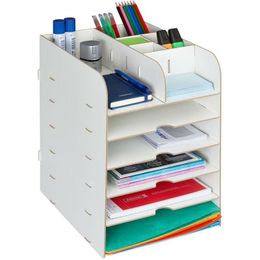 Schreibtisch Organizer mit Dokumentenablage, 12 Fächer, hbt: 34,5 x 25 x 32 cm, Büroorganizer mdf, weiß - Relaxdays