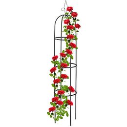 Rankhilfe Obelisk, 200 cm hoch, Ranksäule für Kletterpflanzen, Metall, freistehend, Rosenkletterhilfe, schwarz - Relaxdays