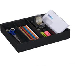 Schreibtischorganizer, 4 Fächer, Bambusbox stapelbar, multifunktional, HxBxT: ca. 6,5 x 35 x 26 cm, anthrazit - Relaxdays