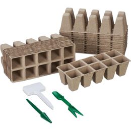 Anzuchttöpfe 240er Set, inklusive Zubehör, biologisch abbaubar, Anpflanztöpfchen, hbt: 5 x 3,5 x 3,5 cm, braun - Relaxdays