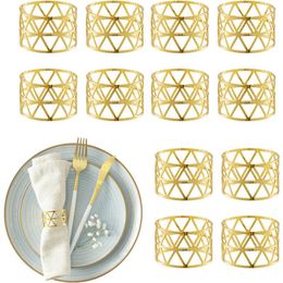 Serviettenringe, 12er Set, geometrisch, HxD: 3x4,5 cm, Serviettenhalter, Papier- und Stoffservietten, gold - Relaxdays