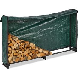 Kaminholzregal mit Abdeckung, für Holz ab 25 cm, Brennholzregal aus Eisen, hbt: 110x200x29 cm, schwarz/grün - Relaxdays