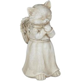 Grabschmuck für Katze, Gartendeko Figur, Andenken für Tier, Katzenengel, wetterfester Katzengedenkstein, creme - Relaxdays