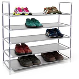 Relaxdays Schuhregal Stecksystem, 5 Ebenen, Schuhablage f. 20 Paar Schuhe, Metall & Stoff, hbt 90,5 x 87 x 29,5 cm, grau