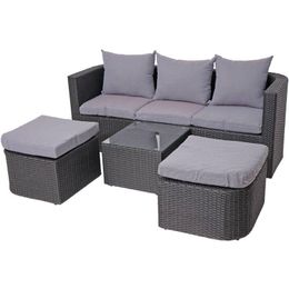 3in1-Garnitur HHG 282, Garten-/Lounge-Set Sonneninsel, Spun Poly halbrundes Poly-Rattan anthrazit, Kissen hellgrau - grey