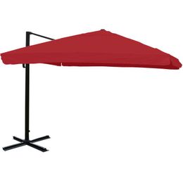 HHG - Ampelschirm 189, Sonnenschirm Gastronomie 3x3m (Ø4,24m) Polyester/Alu 23kg Flap, bordeaux ohne Ständer, drehbar - red