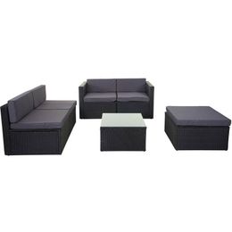 Poly-Rattan-Garnitur HHG 578, Garten-/Lounge-Set Sofa anthrazit, Polster dunkelgrau - black