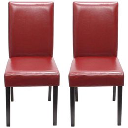 HHG - 2er-Set Esszimmerstuhl Stuhl Küchenstuhl Littau Leder, rot, dunkle Beine - red