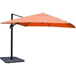 HHG - neuwertig] Gastronomie-Ampelschirm 239, Sonnenschirm 3x3m (Ø4,24m) Polyester Alu/Stahl 23kg terracotta mit Ständer - orange