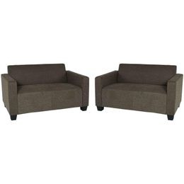 HHG Sofa-Garnitur Couch-Garnitur 2x 2er Sofa Moncalieri Stoff/Textil braun - brown