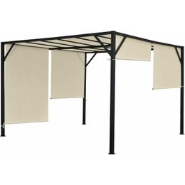 HHG Neuwertig] Pergola Beja, Garten Pavillon Terrassenüberdachung, stabiles 6cm-Stahl-Gestell + Schiebedach 4x4m - beige