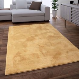 Teppich Wohnzimmer Kunstfell Shaggy Hochflor In Waschmaschine Uni Gelb 200 cm Rund - Paco Home