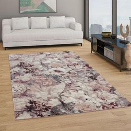 Teppich Wohnzimmer Kurzflor Boho Design Mit Modernem Floralem Muster, In Rot 140x200 cm - Paco Home
