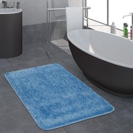 Paco Home - Moderner Hochflor Badezimmer Teppich Einfarbig Badematte Rutschfest In Blau 60x100 cm