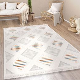 Paco Home - Teppich Wohnzimmer Kurzflor Boho Modern Ethno Skandi Geometrisch Fransen 160x230 cm, Bunt 5