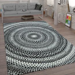 Wohnzimmer-Teppich Mit Retro-Design, Kurzflor, Punkte Kreise, 3-D-Effekt, Grau 80x150 cm - Paco Home