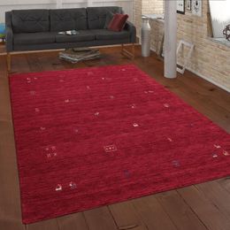 Paco Home - Teppich Wohnzimmer Kurzflor Ethno Design Geometrisch Handgearbeitet Gabbeh 120x170 cm, Rot