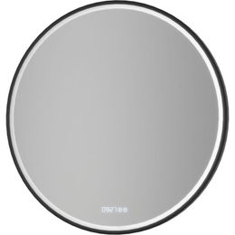 Bernstein Led Lichtspiegel 8232-2.0 rund mit Sandstrahlung inkl. Spiegelheizung, Warm-/Kaltlichteinstellung & Digitaluhr - Rahmen schwarz - Größe wählbar ø 80cm