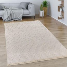 Paco Home - Teppich Wohnzimmer Esszimmer Boho Rauten Muster Geometrisch Mit Fransen Modern 160x230 cm, Creme 7