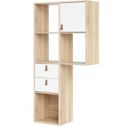 PKline - Fula Bücherregal mit 1 Tür 2 Schubladen Eiche Strukturdekor und Weiß 07-70517ak49